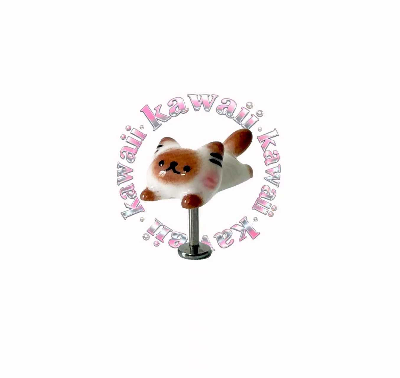 Kawaii Siamese Cat Titanium Piercing Stud | Hypoallergenic Acrylic ...